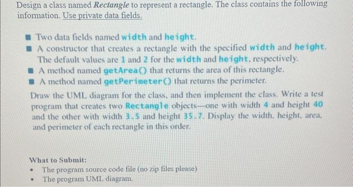 Solved In Pythondesign A Class Names Rectangle To Represent 5562