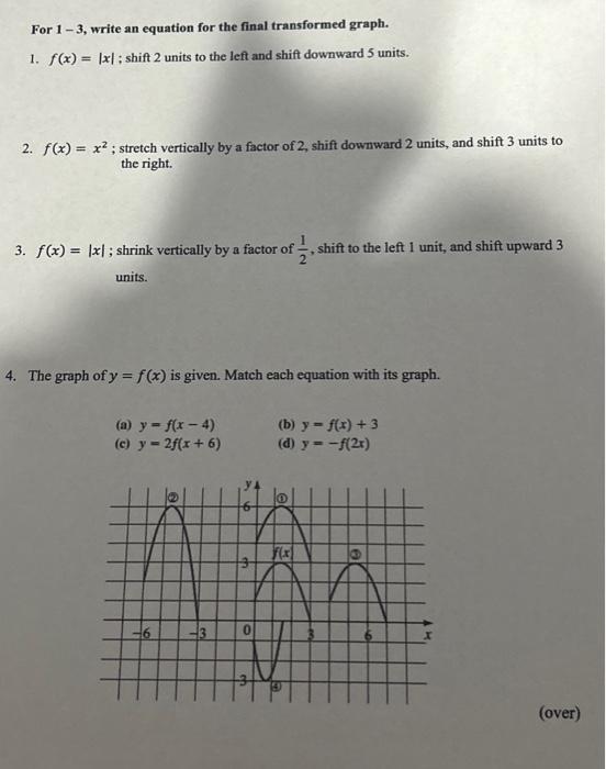 Solved For 1-3, write an equation for the final transformed | Chegg.com