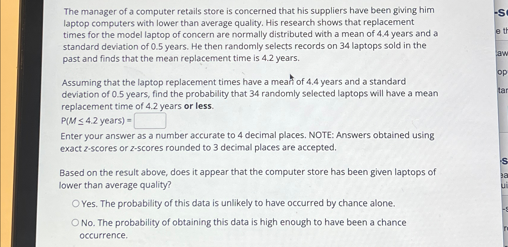 Solved The manager of a computer retails store is concerned | Chegg.com