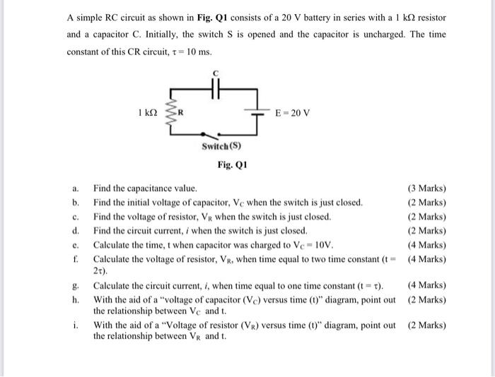 Solved A simple RC circuit as shown in Fig. Q1 consists of a | Chegg.com