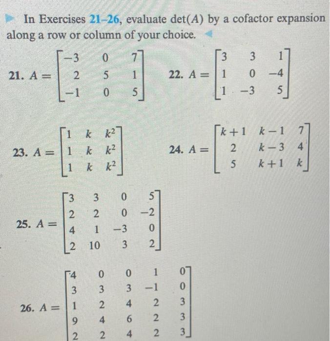 Solved question 26 using cofactor expansion method at all | Chegg.com