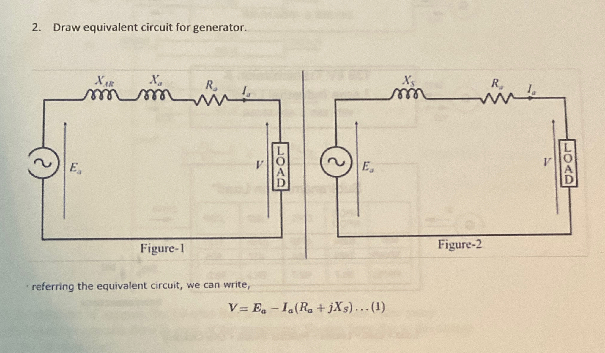 Solved Draw equivalent circuit for generator.referring the | Chegg.com