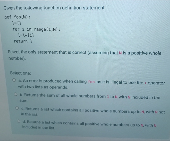Solved Given the following function definition statement: | Chegg.com