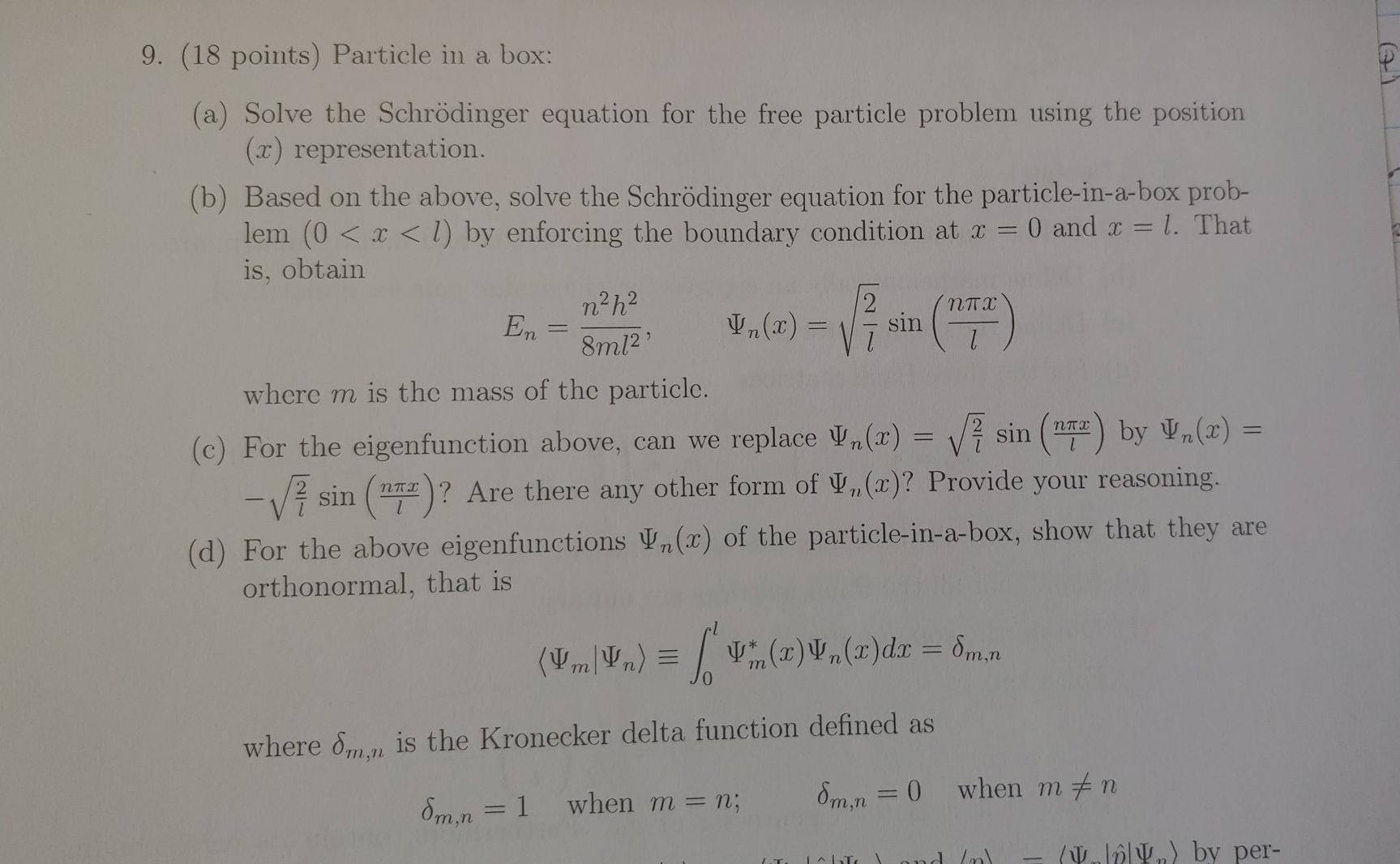Solved (18 points) Particle in a box: (a) Solve the | Chegg.com