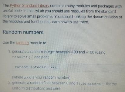 Solved The Python Standard Library contains many modules and | Chegg.com