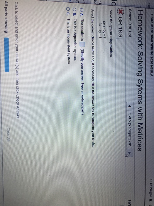 Solved Pag Finite Math 1060 SPRING 2020 NSULA T'Era Wright & | Chegg.com