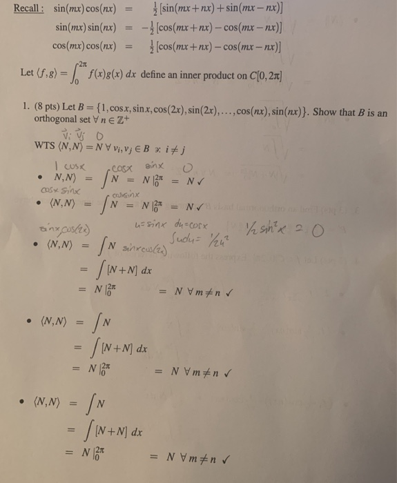 Solved sin(mx +nx)+sin (mx-nx)] Recall: sin(mx)cos (nx) | Chegg.com