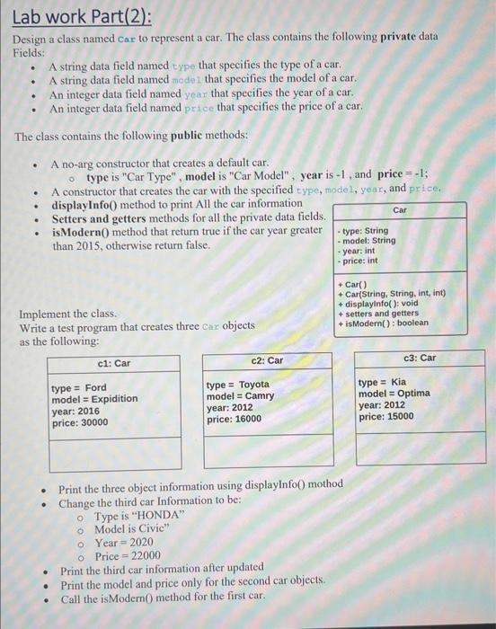 Solved Lab Objectives Create A Java Class Including Data 