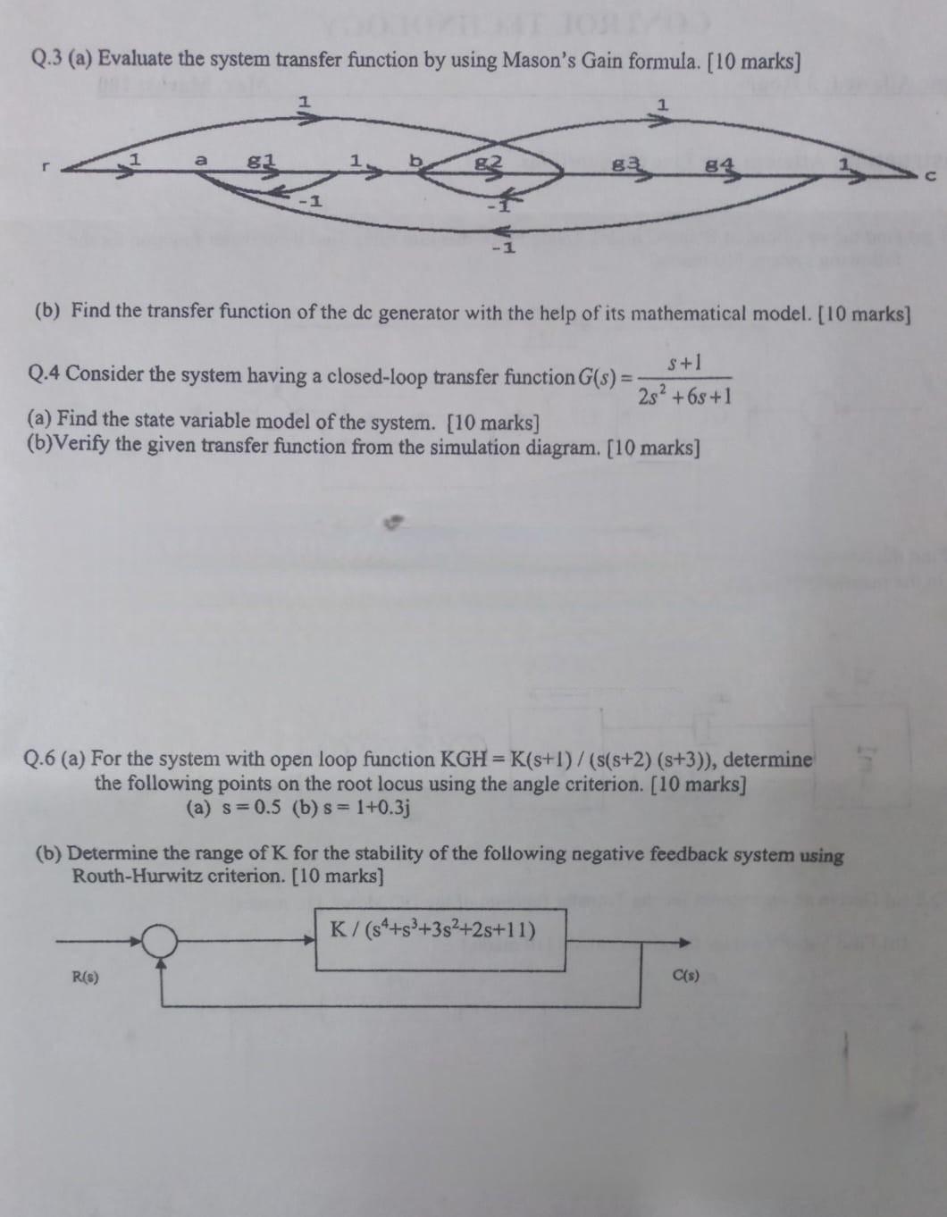 Solved Q.3 (a) Evaluate the system transfer function by | Chegg.com