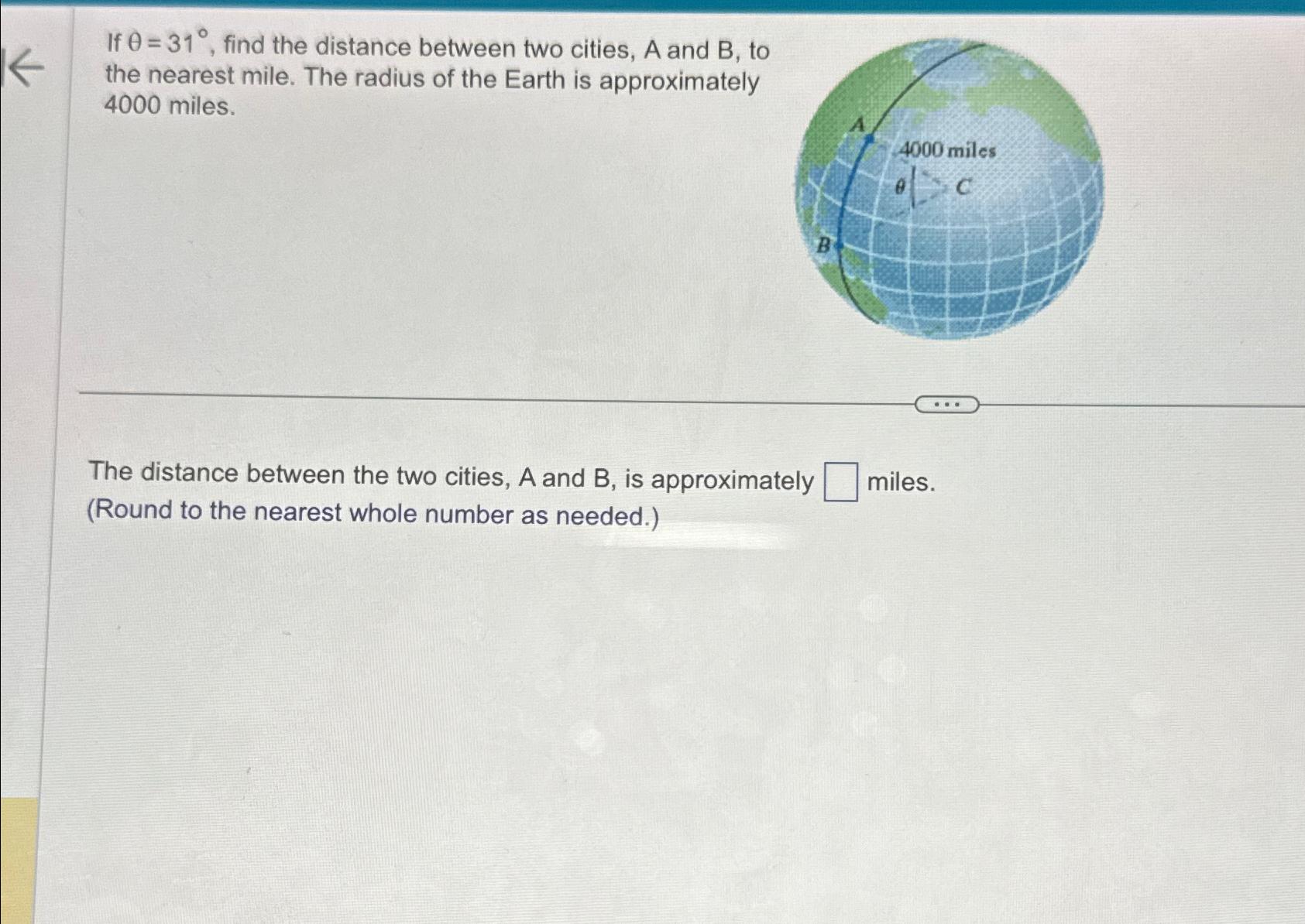 Solved If θ=31°, ﻿find the distance between two cities, A | Chegg.com