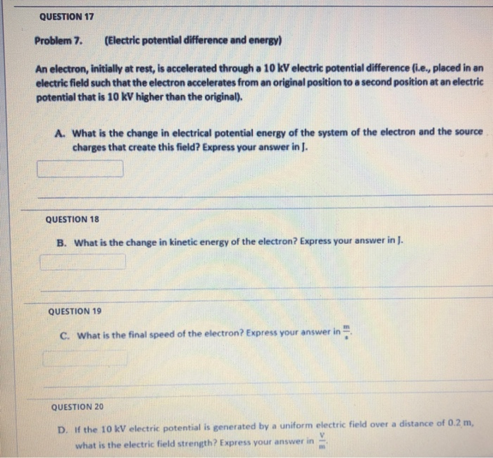 Solved QUESTION 17 Problem 7. (Electric potential difference | Chegg.com