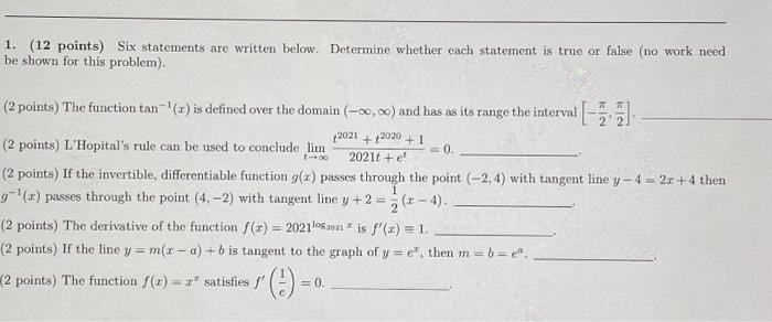 Solved 1. (12 points) Six statements are written below. | Chegg.com