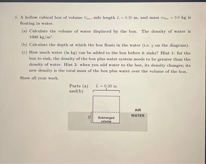 Solved 6. A hollow cubical box of volume Vbox , side length | Chegg.com