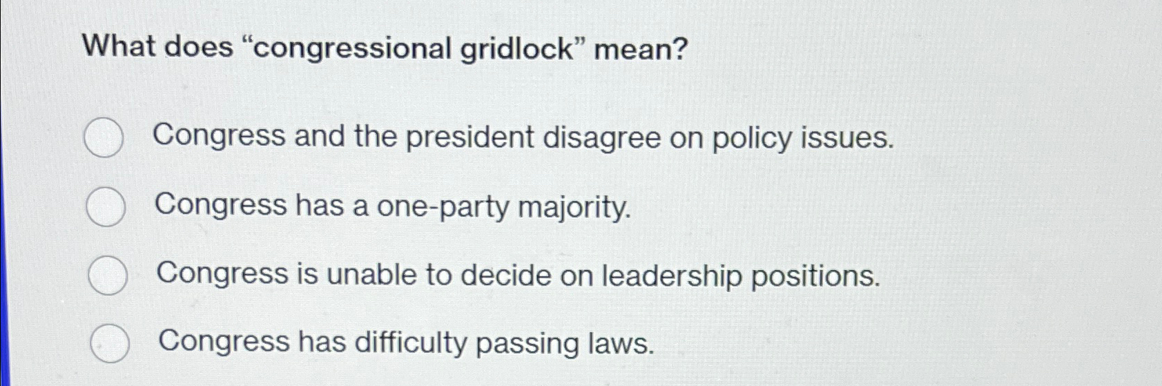 Solved What does "congressional gridlock" mean?Congress and | Chegg.com