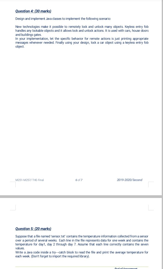 Solved Question 4: (30 marks) Design and implement Java | Chegg.com