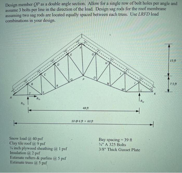 Solved Design member QP as a double angle section. Allow for | Chegg.com