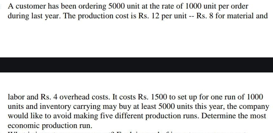 Solved A customer has been ordering 5000 ﻿unit at the rate | Chegg.com