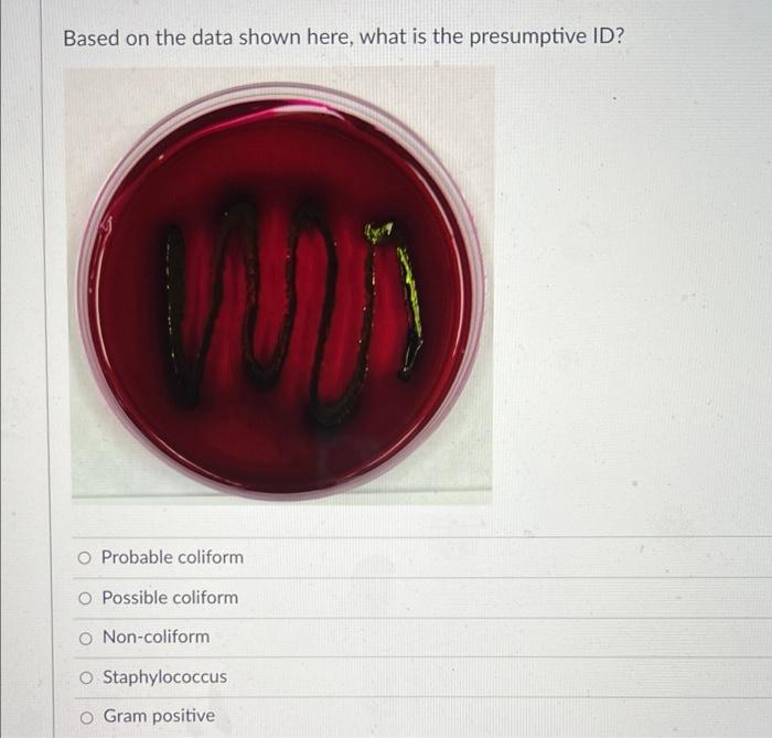 Solved Based on the data shown here, what is the presumptive | Chegg.com