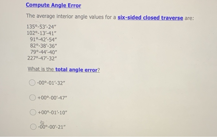 Solved Compute Angle Error The average interior angle values | Chegg.com