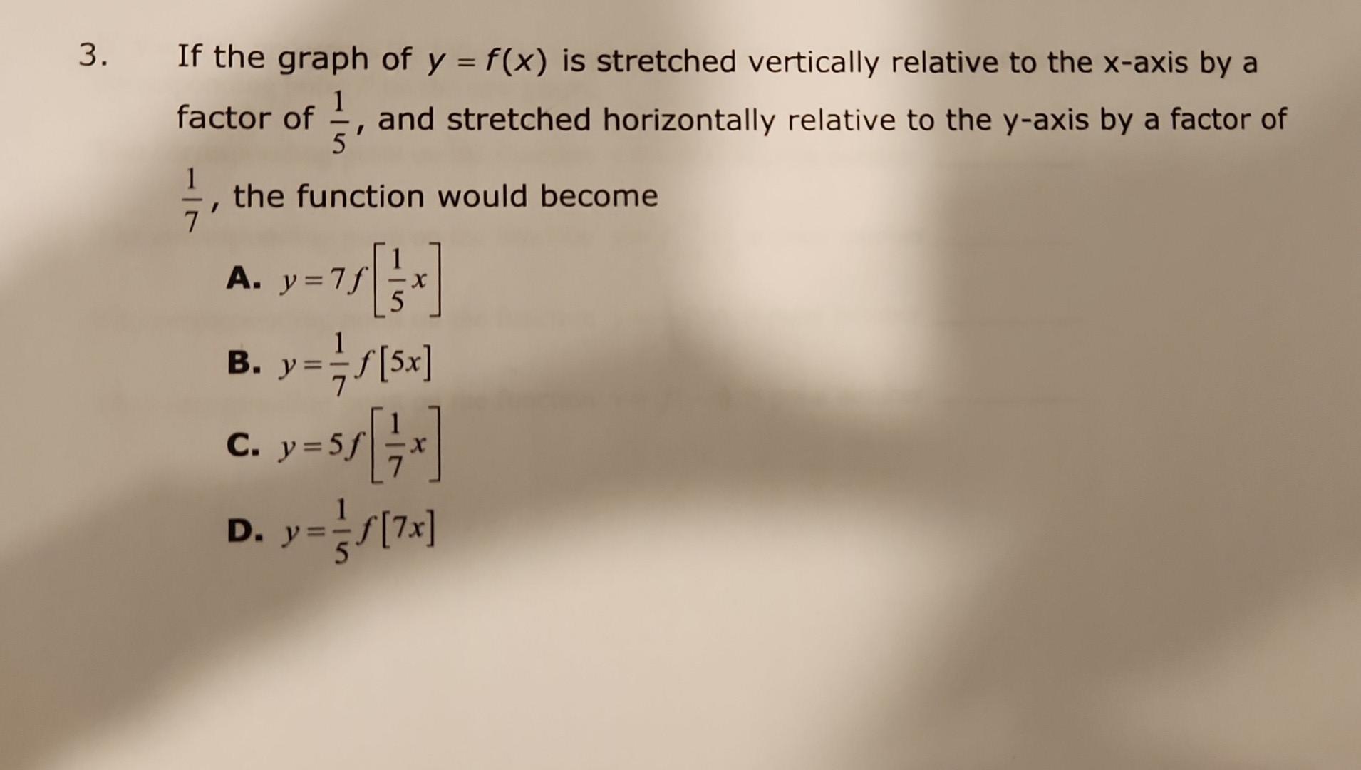 Solved 3. If the graph of y=f(x) is stretched vertically | Chegg.com