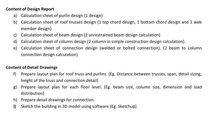 Solved Content of Design Report a) Calculation sheet of | Chegg.com