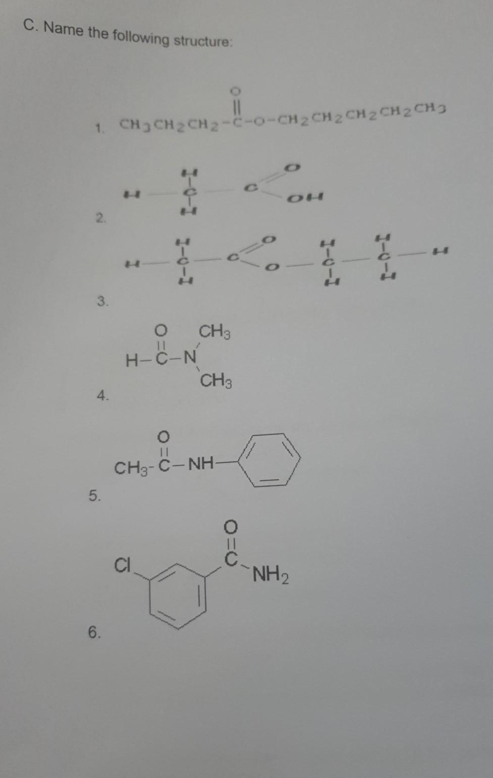 Solved C. Name the following structure: Il 1. | Chegg.com