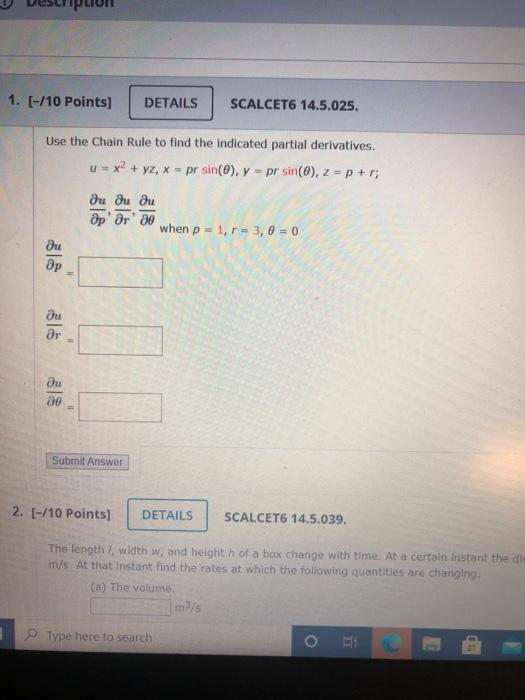 Solved 1. [-/10 Points] DETAILS SCALCET6 14.5.025. Use the | Chegg.com