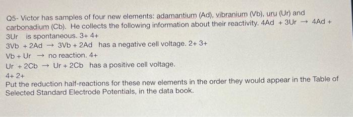 Solved Q5- Victor has samples of four new elements: | Chegg.com