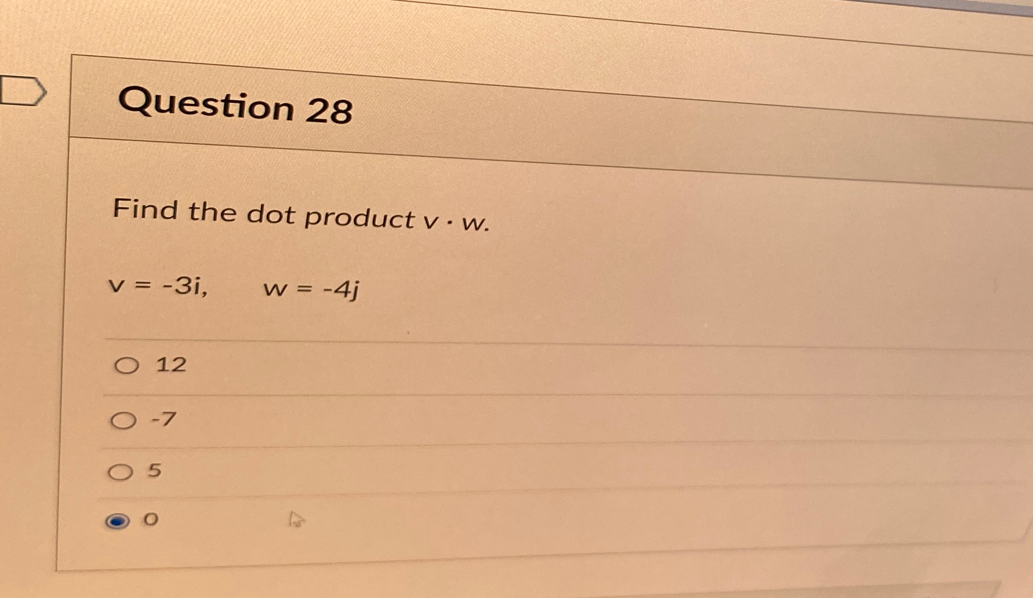 Solved Question 28Find the dot product | Chegg.com