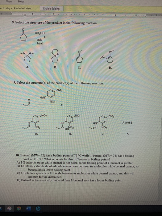 Solved View Help to stay in Protected View Enable Editing 8. | Chegg.com