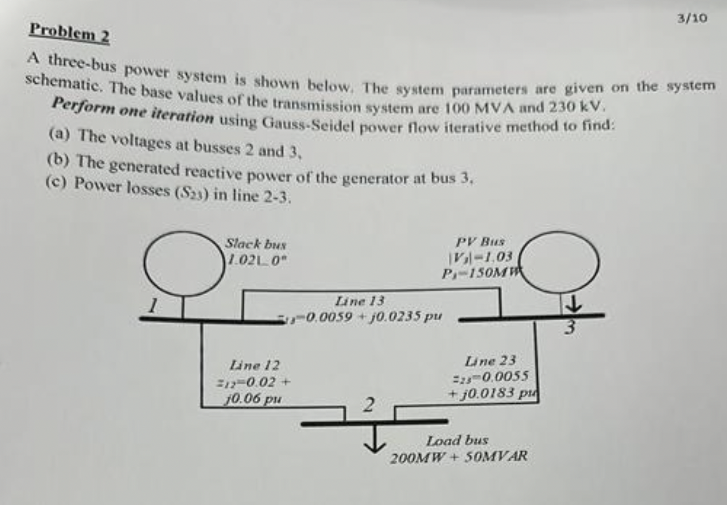 Solved Problem 2310A three-bus power system is shown below. | Chegg.com
