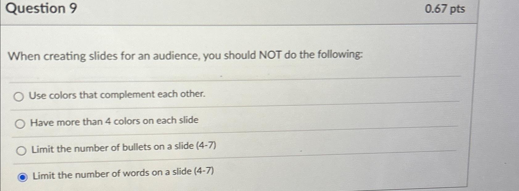 Solved Question 90.67 ﻿ptsWhen creating slides for an | Chegg.com