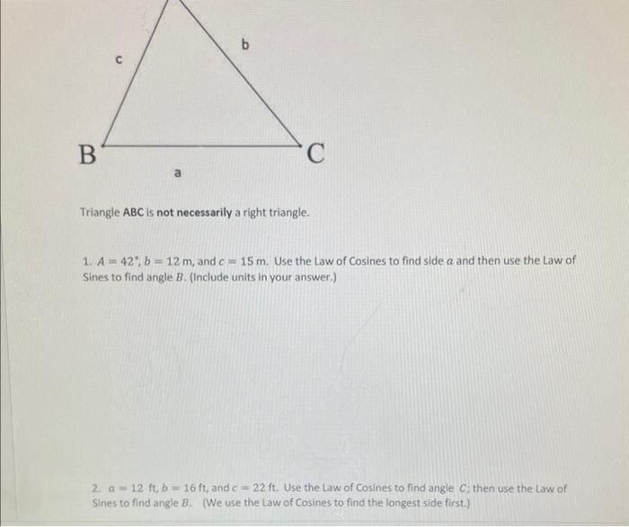 Solved Triangle ABC is not necessarily a right triangle. 1. | Chegg.com
