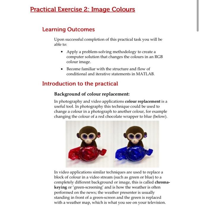 Solved Practical Exercise 2: Image Colours Learning Outcomes | Chegg.com