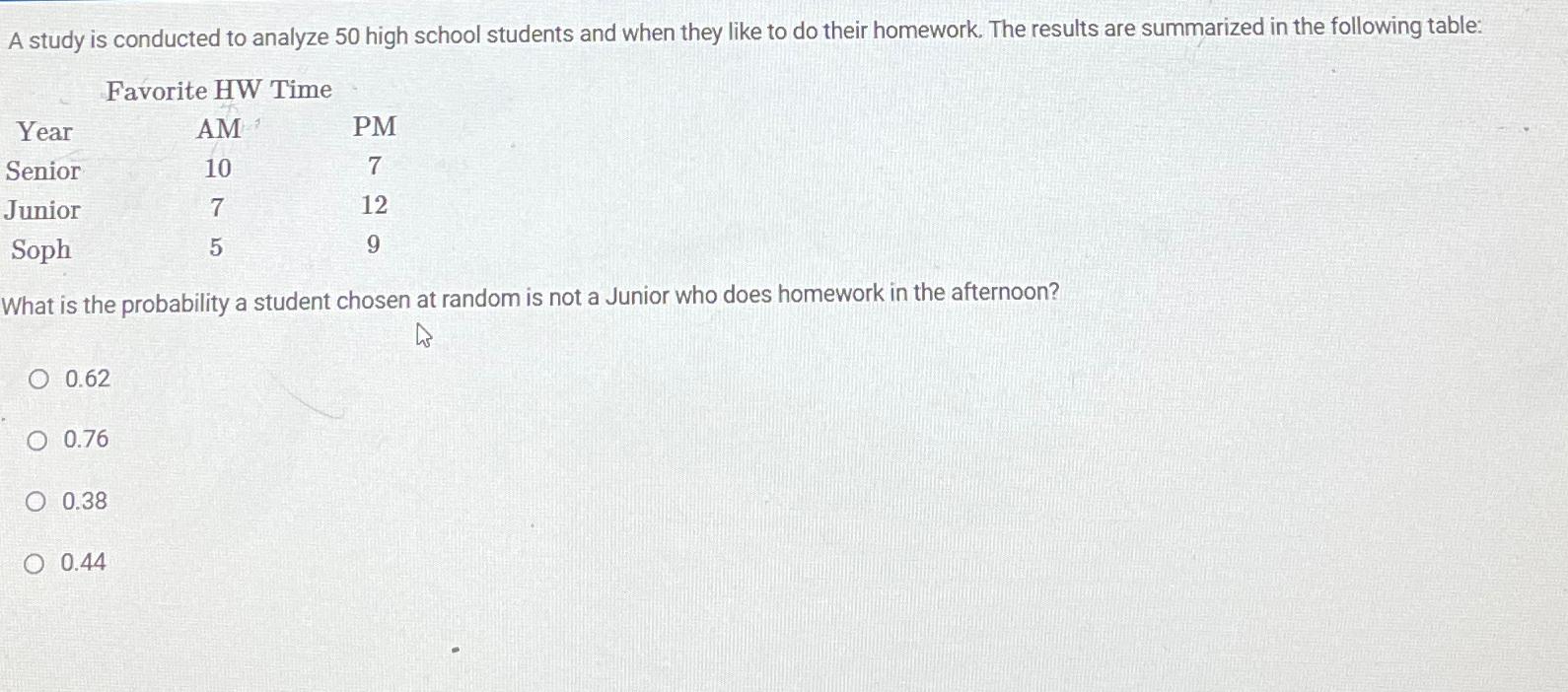 Solved A study is conducted to analyze 50 ﻿high school | Chegg.com