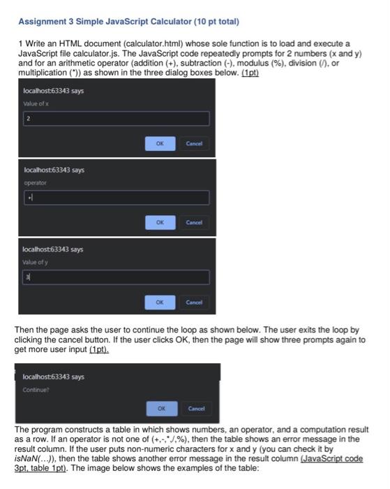 Assignment 3 Simple JavaScript Calculator (10 pt | Chegg.com