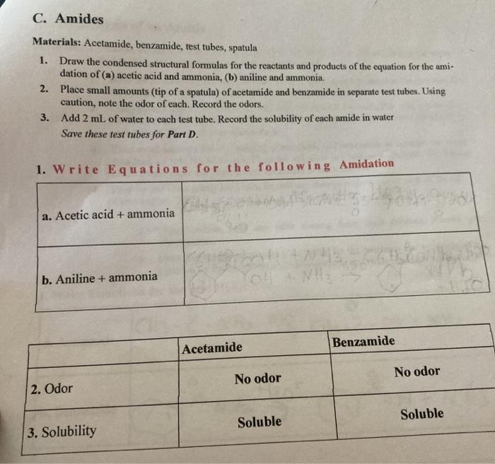 C. Amides Materials: Acetamide, benzamide, test | Chegg.com