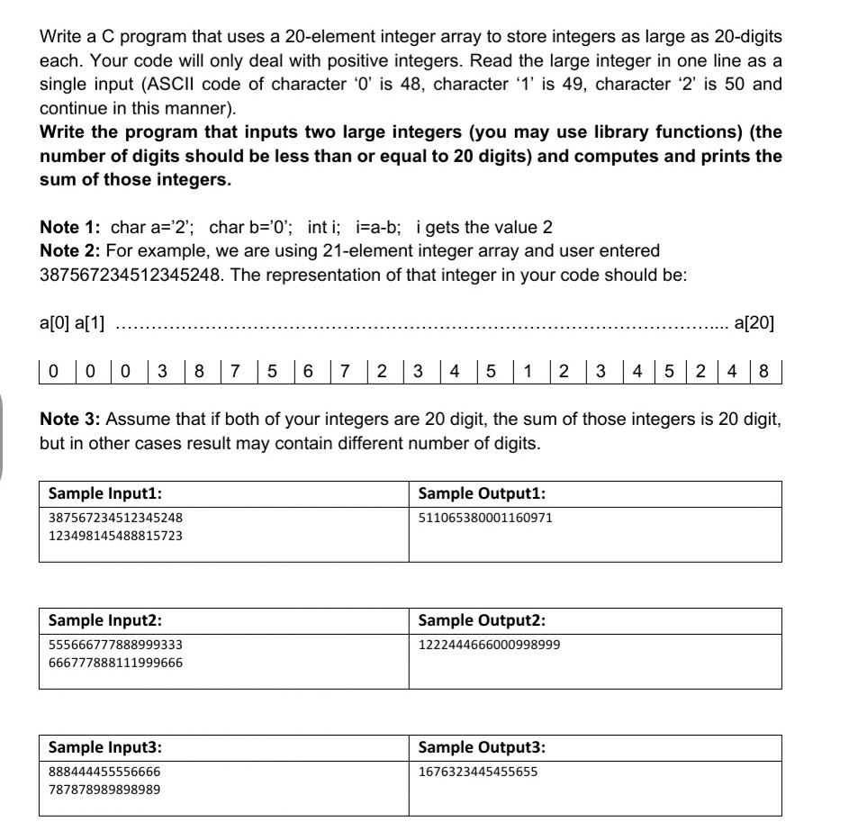 Solved Write a C program that uses a 20-element integer | Chegg.com