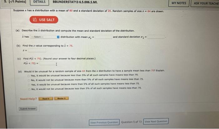 Solved (a) Describe the xˉ distribution and compute the mean | Chegg.com