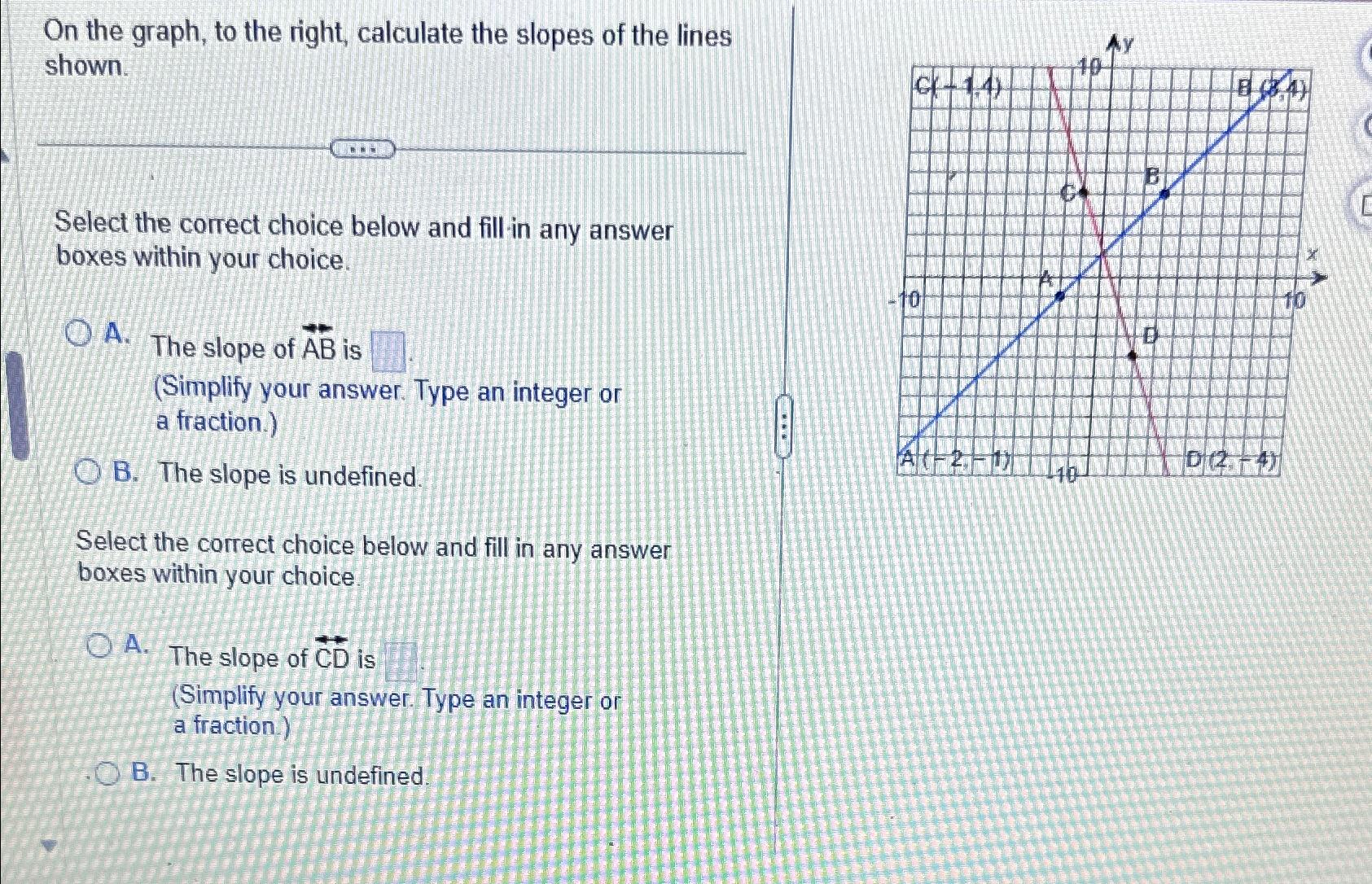 Solved On the graph, to the right, calculate the slopes of | Chegg.com