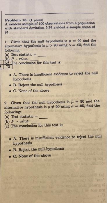Solved Problem 13. (1 point) A random sample of 100 | Chegg.com