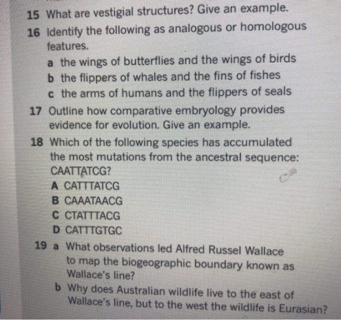 Solved 15 What are vestigial structures? Give an example. 16 | Chegg.com