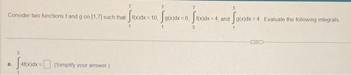 Solved Consider two functions f and g on [1,7] such that | Chegg.com