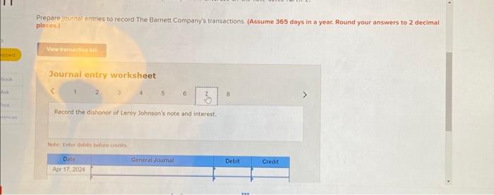 Following are transactions of The Barnett Company: | Chegg.com