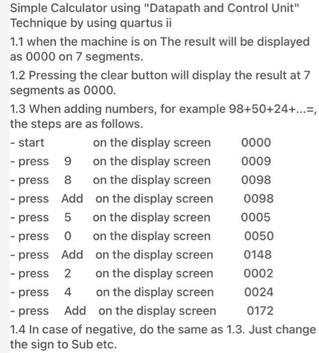 Solved Simple Calculator using "Datapath and Control Unit" | Chegg.com