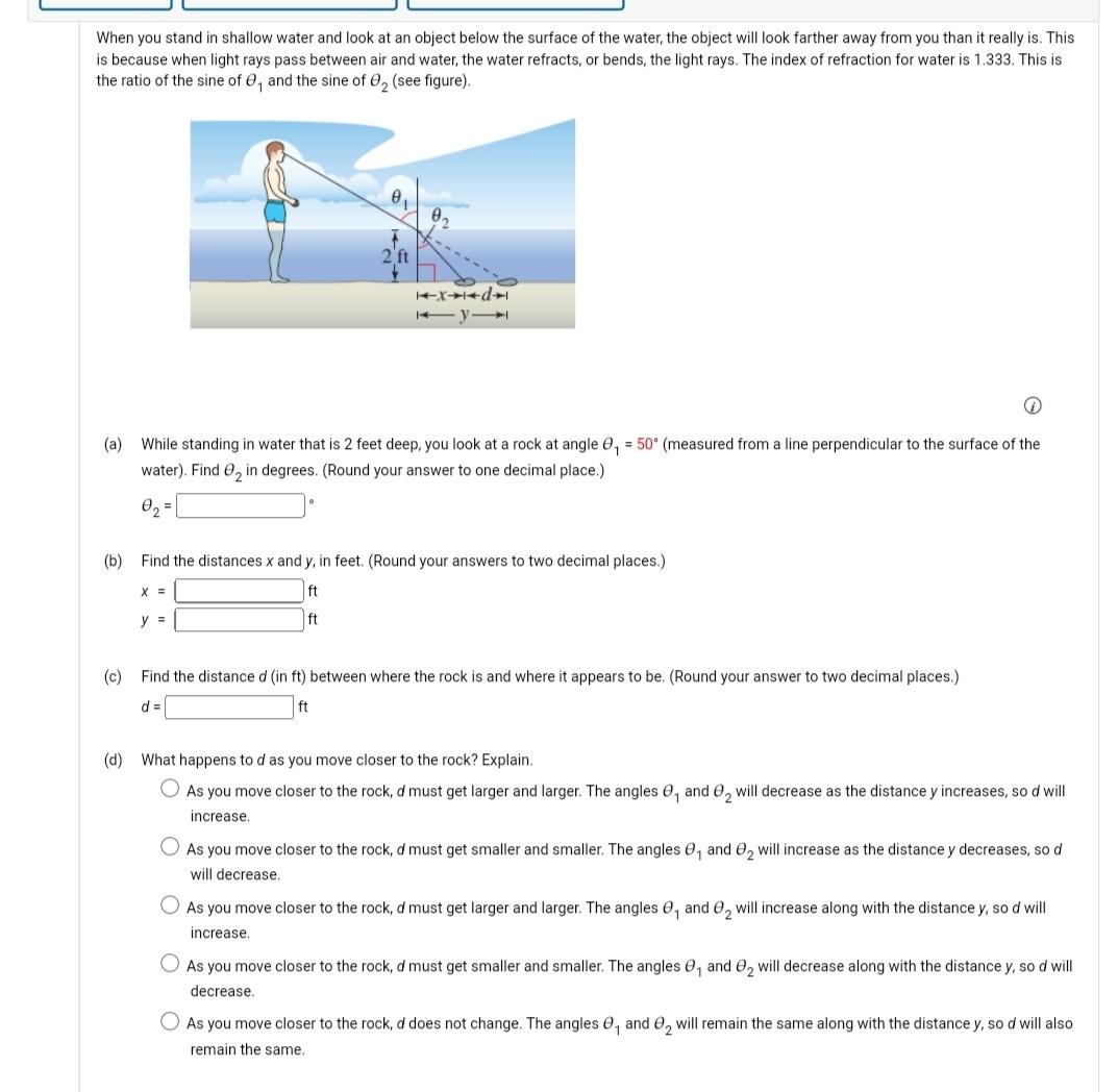Solved When you stand in shallow water and look at an object | Chegg.com