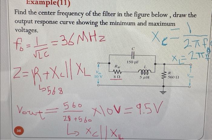 Example(11) Find the center frequency of the filter | Chegg.com