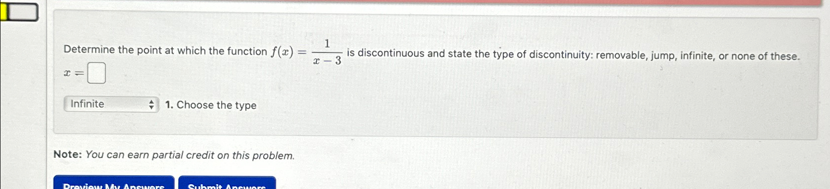 Solved Determine the point at which the function f(x)=1x-3 | Chegg.com