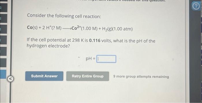 Solved Consider the following cell reaction: | Chegg.com