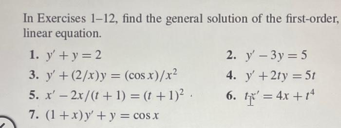 Solved In Exercises 1-12, find the general solution of the | Chegg.com